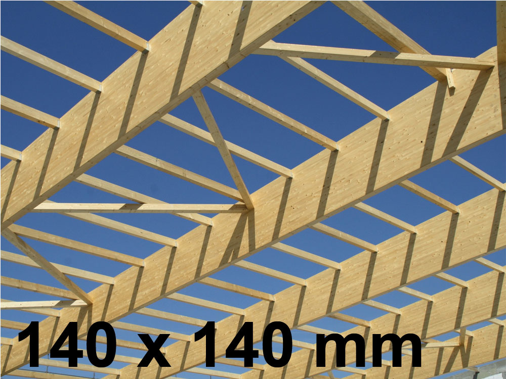 Fichte Leimbinder, 140x140 mm, "GL24h" Sichtqualität, Lamellen 40 mm